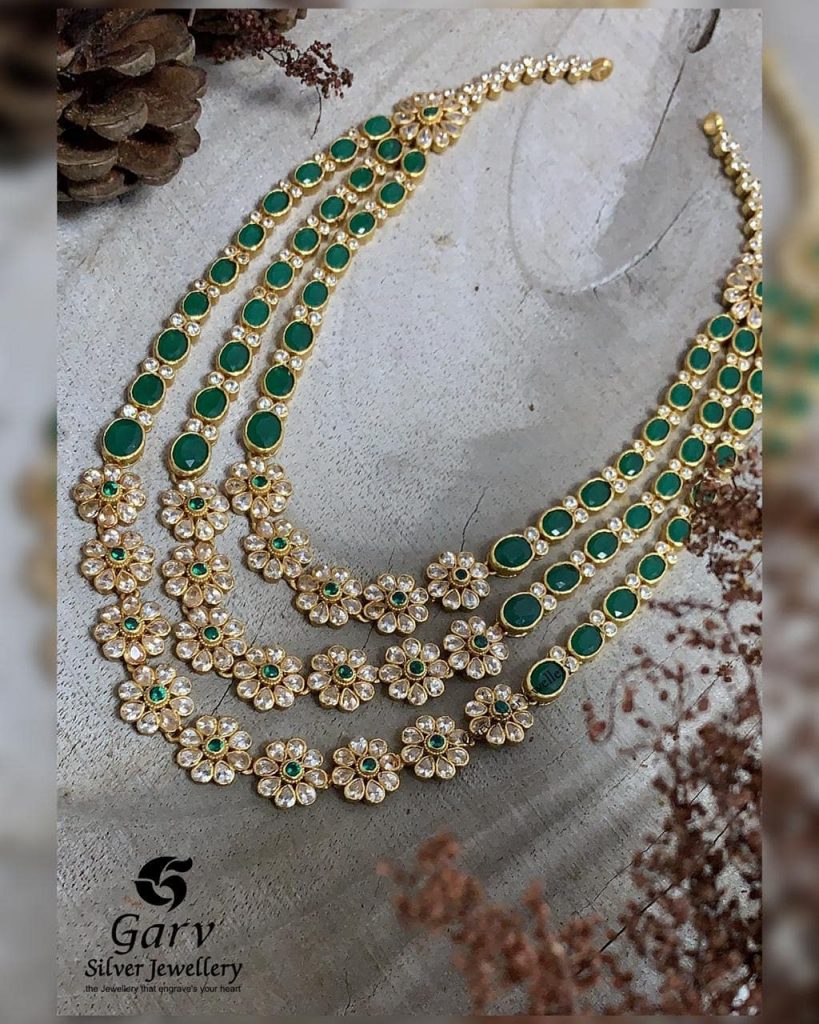 Emerald Cz Stone Necklace South India Jewels